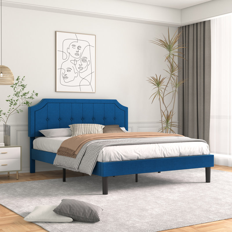 Sietje Upholstered Bed Frame with Tufted Adjustable Headboard Wood Slats Platform Bed Red Barrel Studio Color Blue Size Full